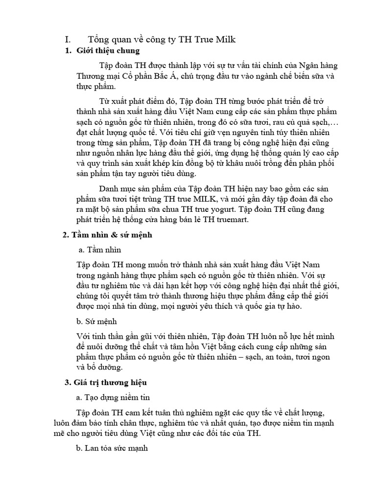 Tổng quan về công ty TH True Milk | PDF