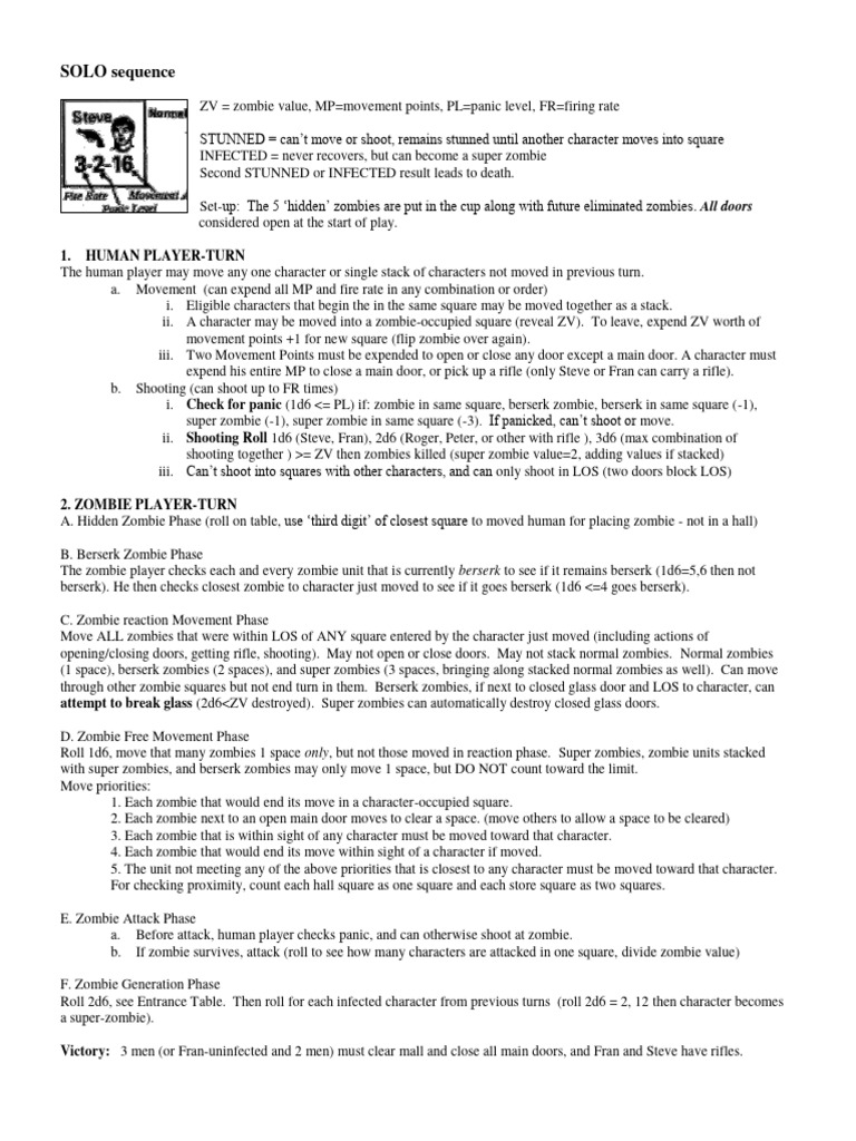 Dawn of The Dead - Solo Rules | PDF | Zombies