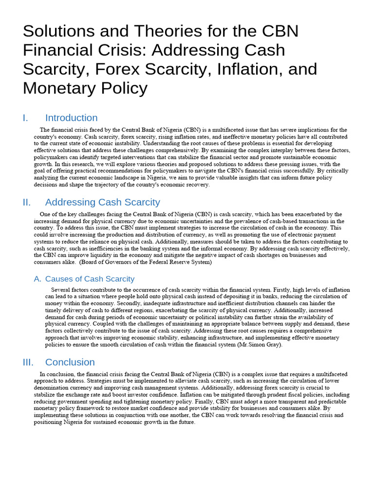 Solutions and Theories For The CBN Financial Crisis Addressing Cash ...