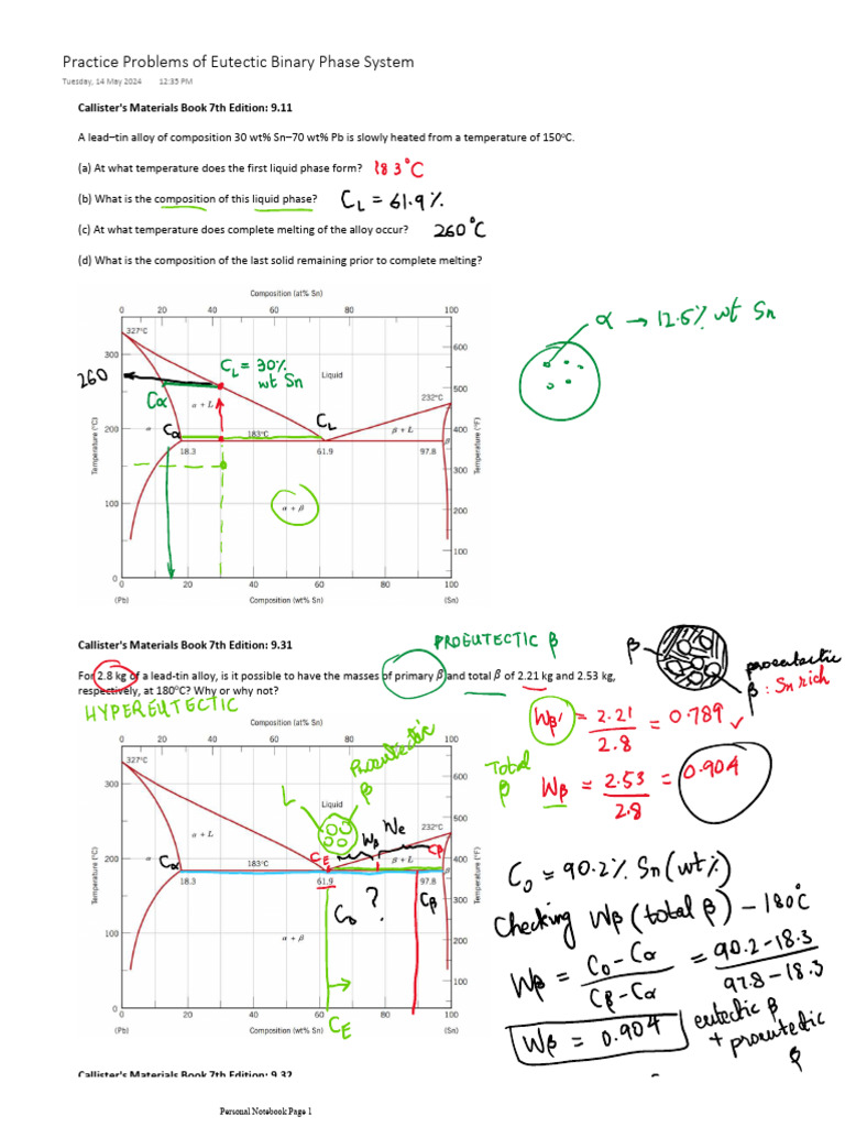 Eutectic Binary Phase System Problems | PDF | Teaching Methods & Materials | Technology ...