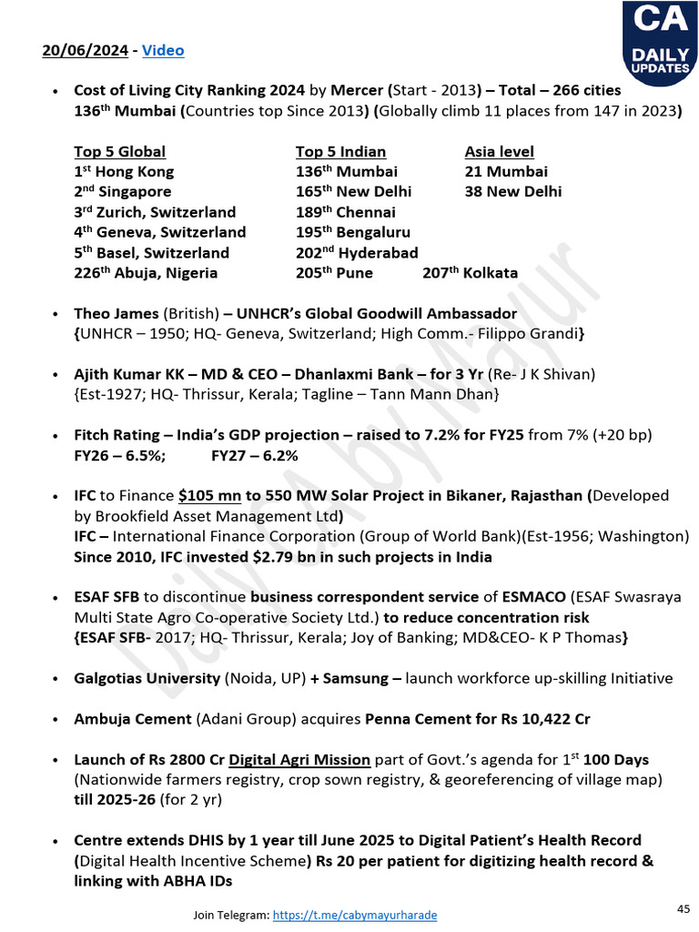 20 June Daily CA Short Notes | PDF