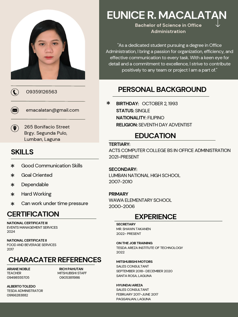 Eunice Macalatan - Resume | PDF | Educational Stages