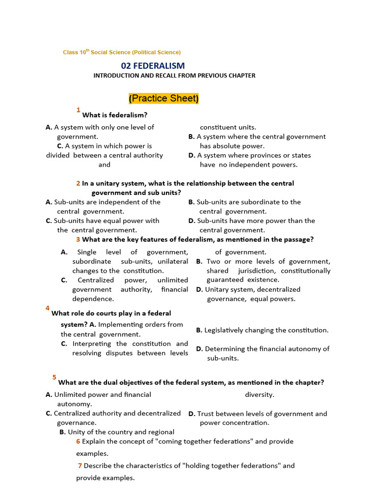 Introduction and Recall From Previous Chapter | PDF | Federalism ...