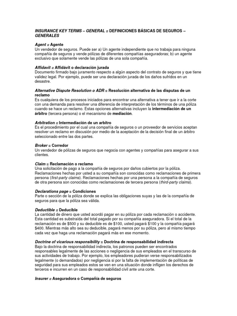 Spanish General Glossary | PDF | Póliza de seguros | Seguro