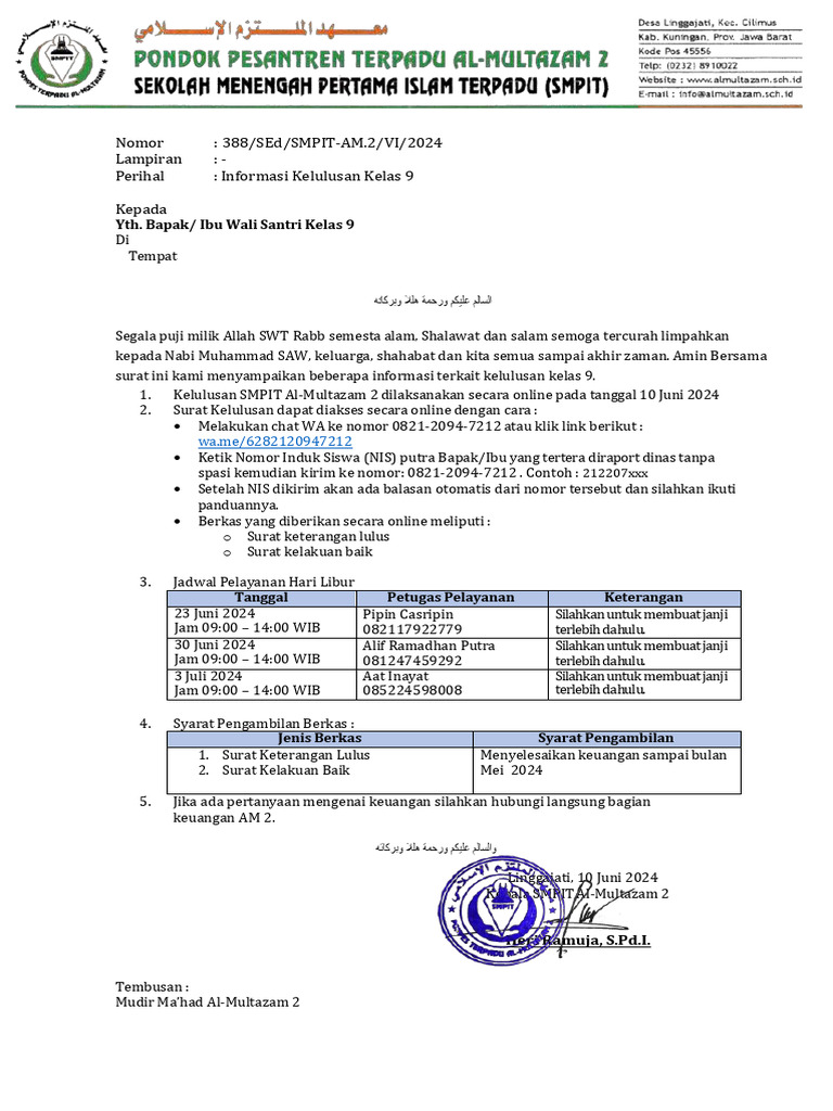 Surat Edaran Kelulusan Kelas 9 | PDF Surat Edaran Kelulusan Kelas 9 | PDF