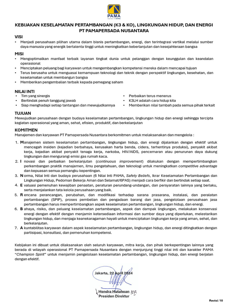 Kebijakan Keselamatan Pertambangan (K3 & KO), Lingkungan Hidup ...