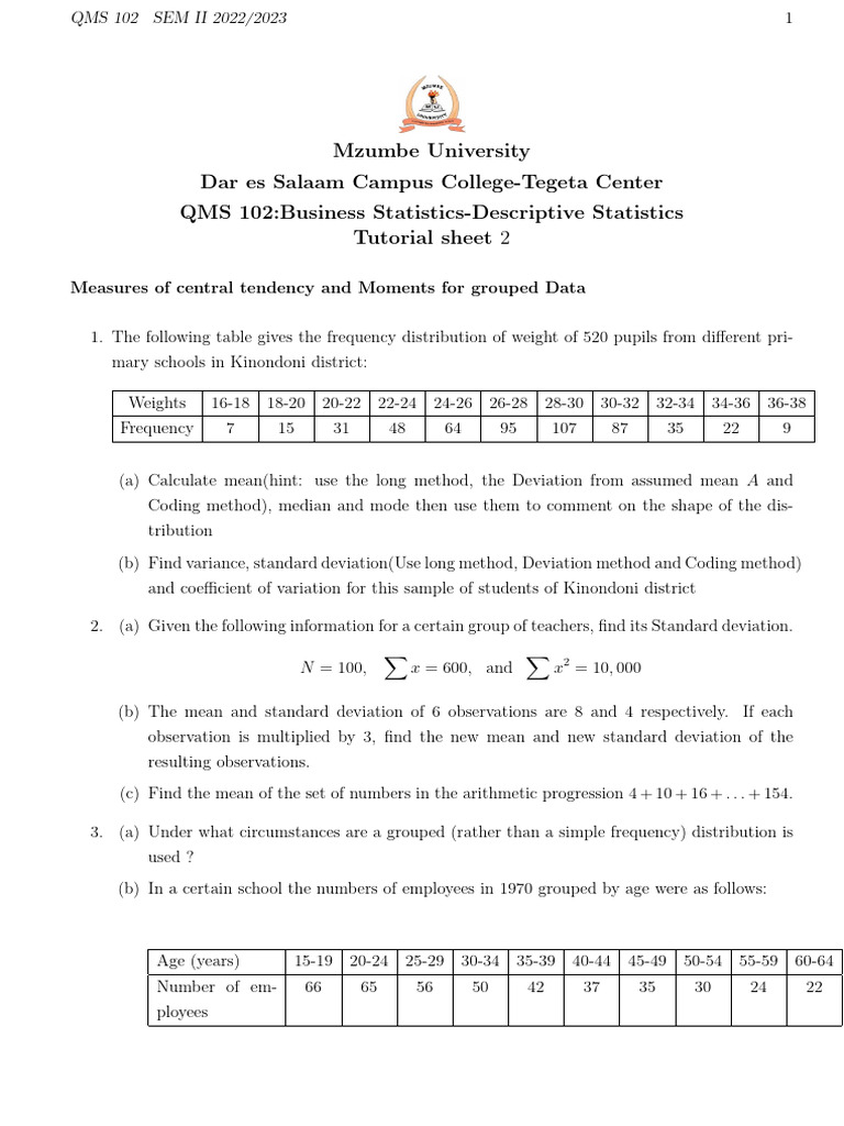 Tutorial 2 | PDF | Mean | Statistical Theory