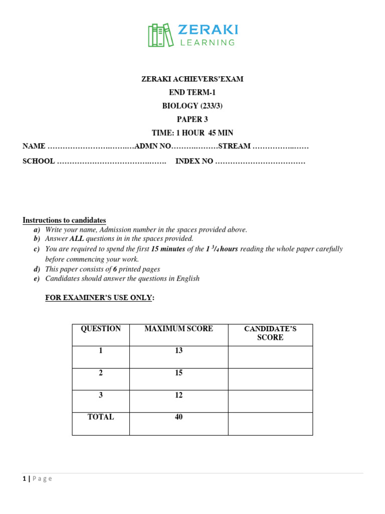 Biology - Biology Form 4 Paper 3 - Question Paper | PDF