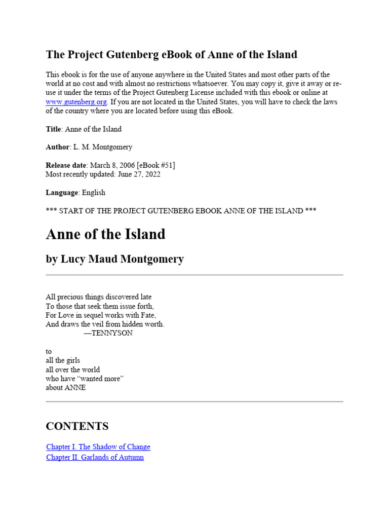 Anne of The Island | PDF | Anne Of The Island | Anne Shirley