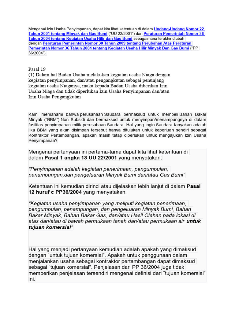 Mengenai Izin Usaha Penyimpanan BBM | PDF