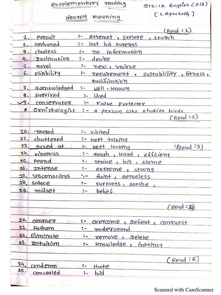 Std-12 English (Word Having The Nearest Meaning) Lapwing | PDF