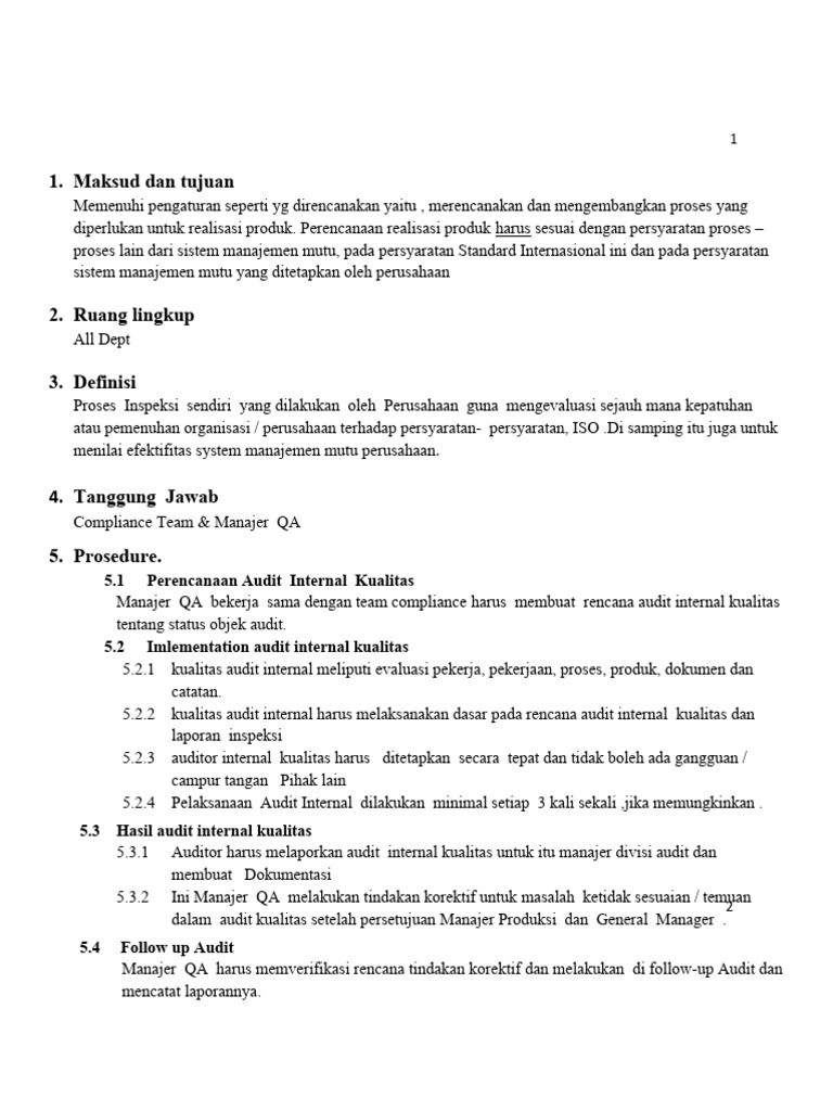 SOP Audit Internal Kualitas | PDF