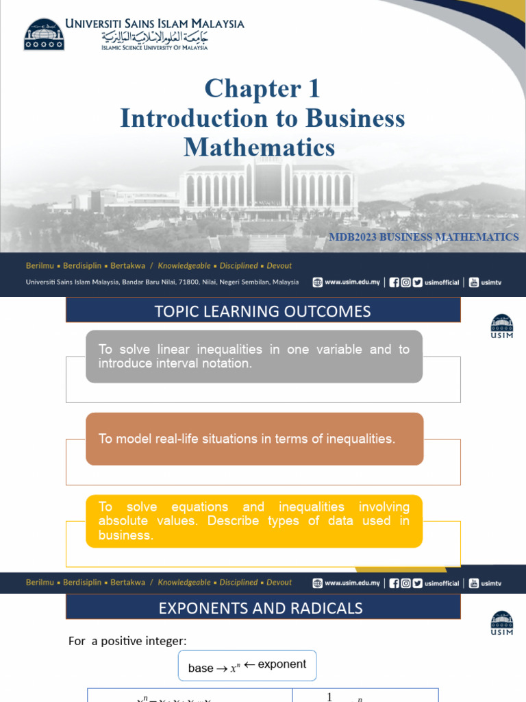 Chapter 1 - Intro To Business Mathematics | PDF | Exponentiation | Multiplication