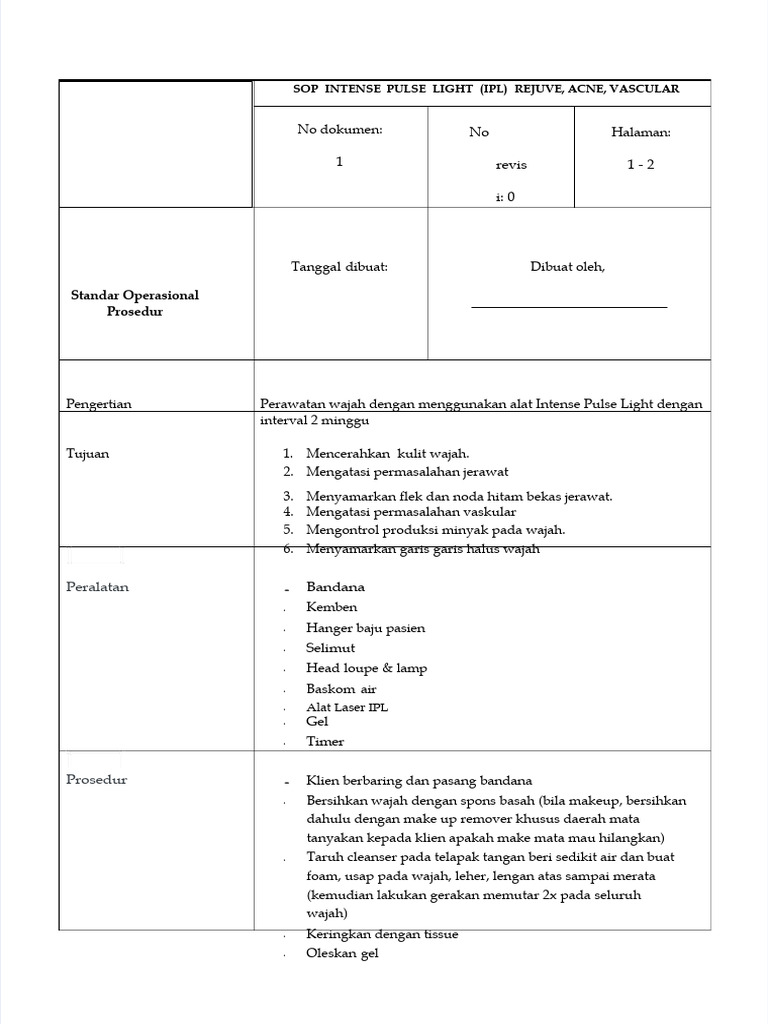 SOP IPL Rejuve untuk Perawatan Wajah | PDF