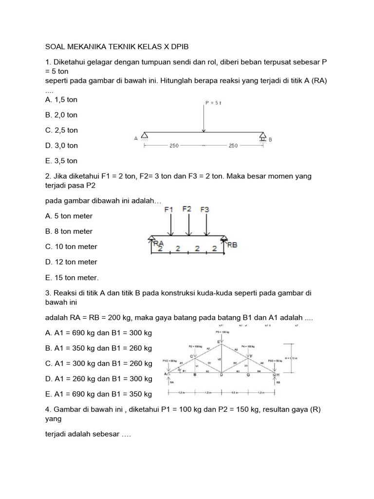 Soal Mekanika Teknik Kelas X Dpib | PDF | Metode & Bahan Ajar | Sains & Matematika