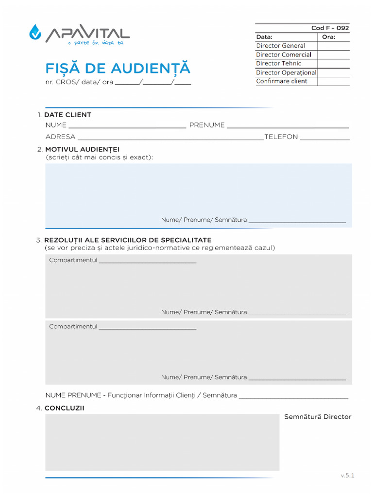 F-092 Fisa de Audienta | PDF