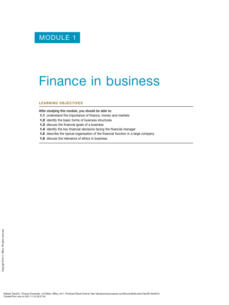 Finance Essentials CH 1 | PDF | Stocks | Partnership