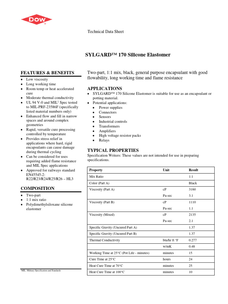 11 3181 01 Sylgard 170 Silicone Elastomer | PDF | Silicone | Electrical Resistance And Conductance