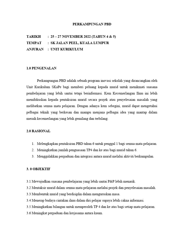 Kertas Kerja Perkampungan PBD 2 | PDF