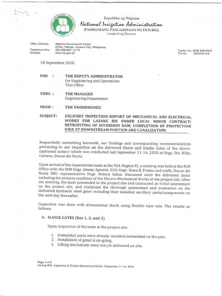 Delivery Inspection Report of Mechanical and Electrical Works For ...
