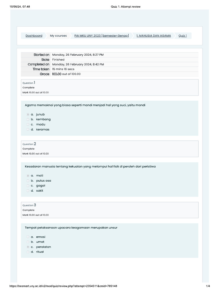 Kuis BAB 1 - Manusia Dan Agama | PDF