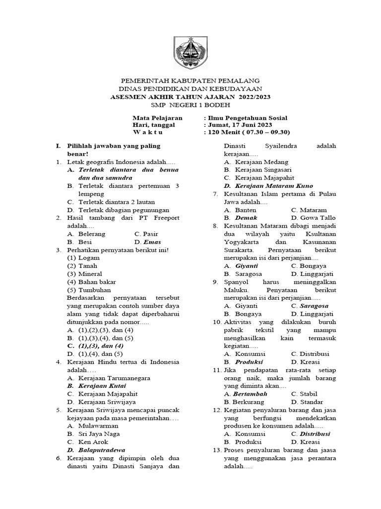 Soal Aat Kelas 7 Ips TP 2022 2023 SMT 2 | PDF