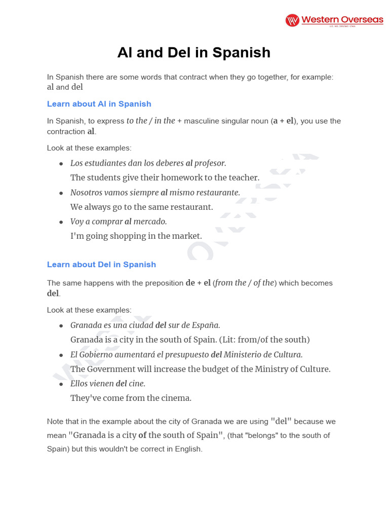 Al and Del in Spanish | PDF