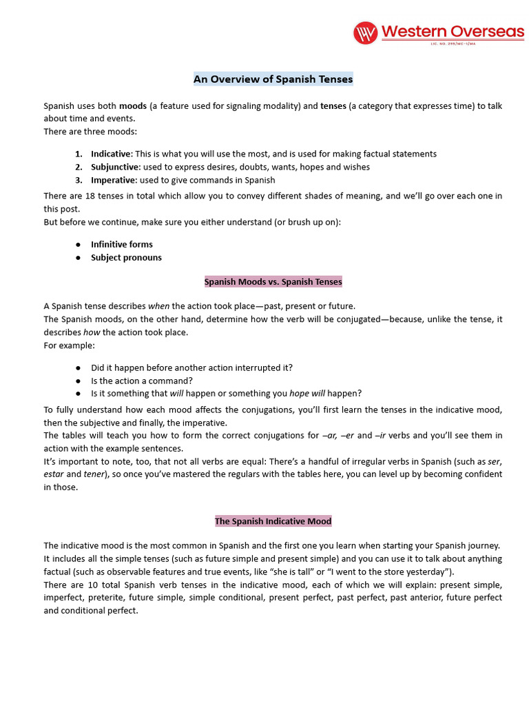 An Overview of Spanish Tenses | Download Free PDF | Grammatical Tense ...