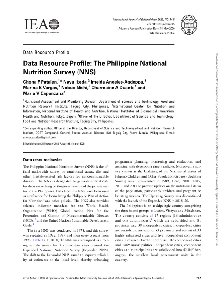 Data Resource Profile The Philippine National Nutrition Survey