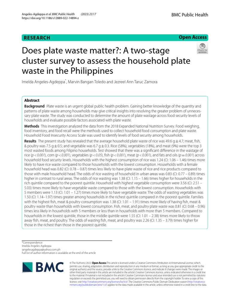 Does Plate Waste Matter | PDF | Regression Analysis | Food Security