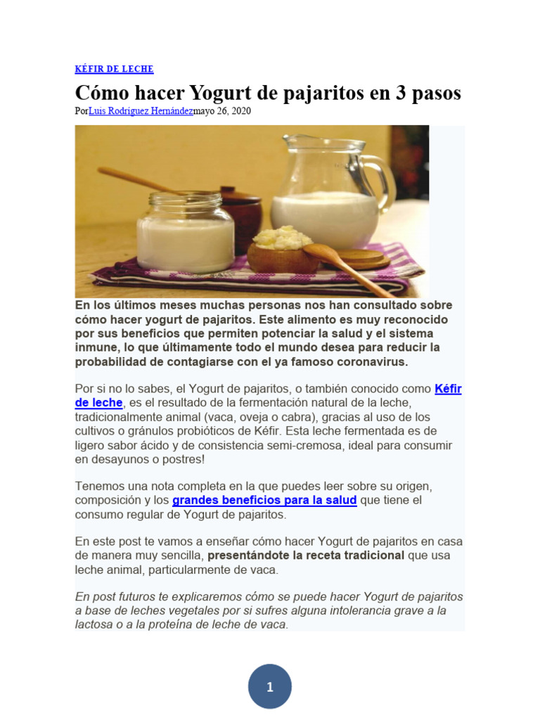 Como Hacer Yogurt de Pajaritos en 3 Pasos | PDF | Yogur | Leche