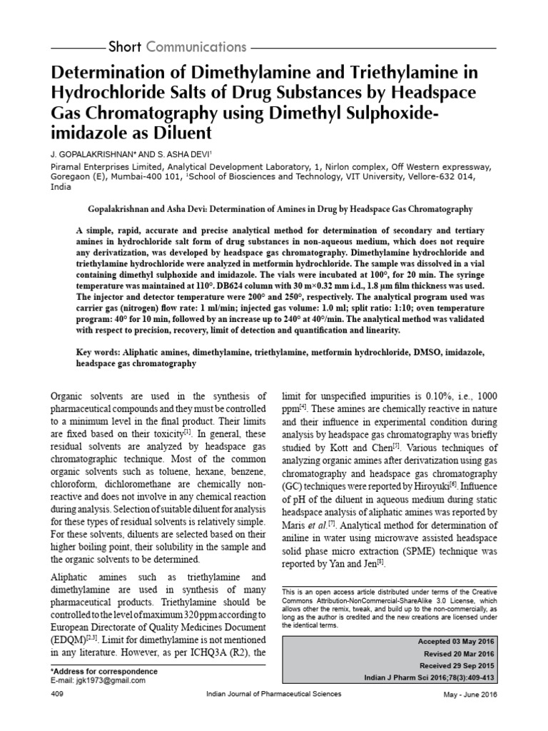 Determination of Dimethylamine and Triethylamine in Hydrochloride Salts ...