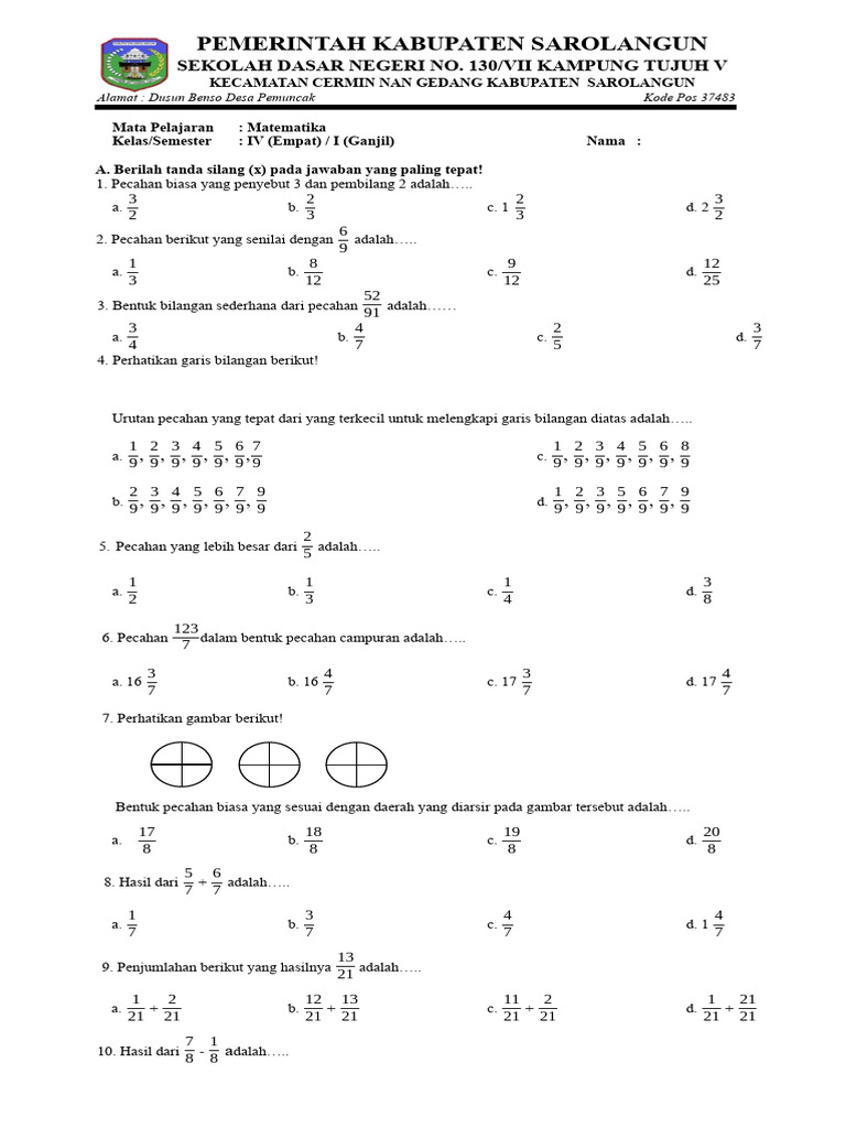 SOAL KLS 4 S.Ganjil | PDF