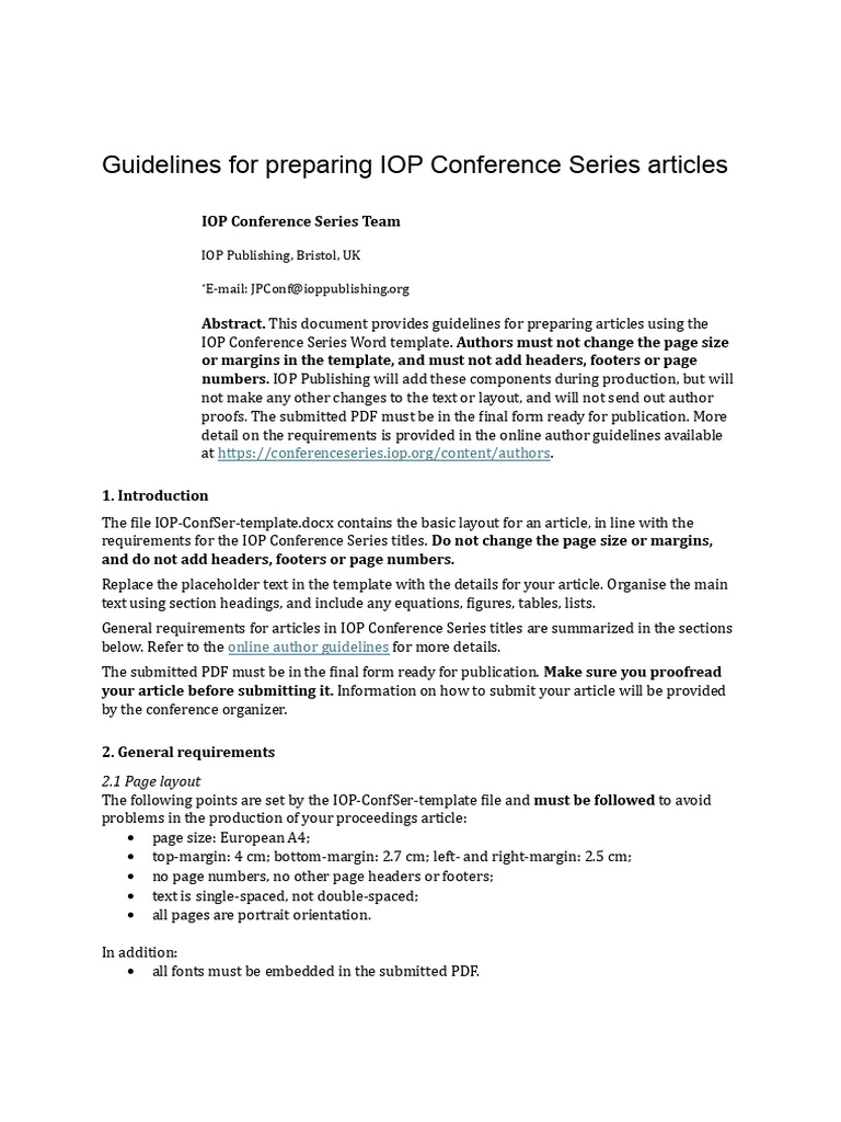 IOP ConfSer Word Guidelines | PDF | Page Layout | Digital Object Identifier