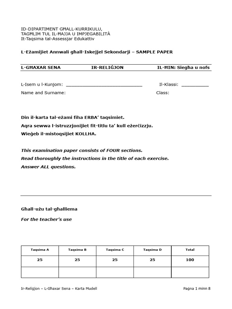 Year 10 Sample Exam Paper | PDF