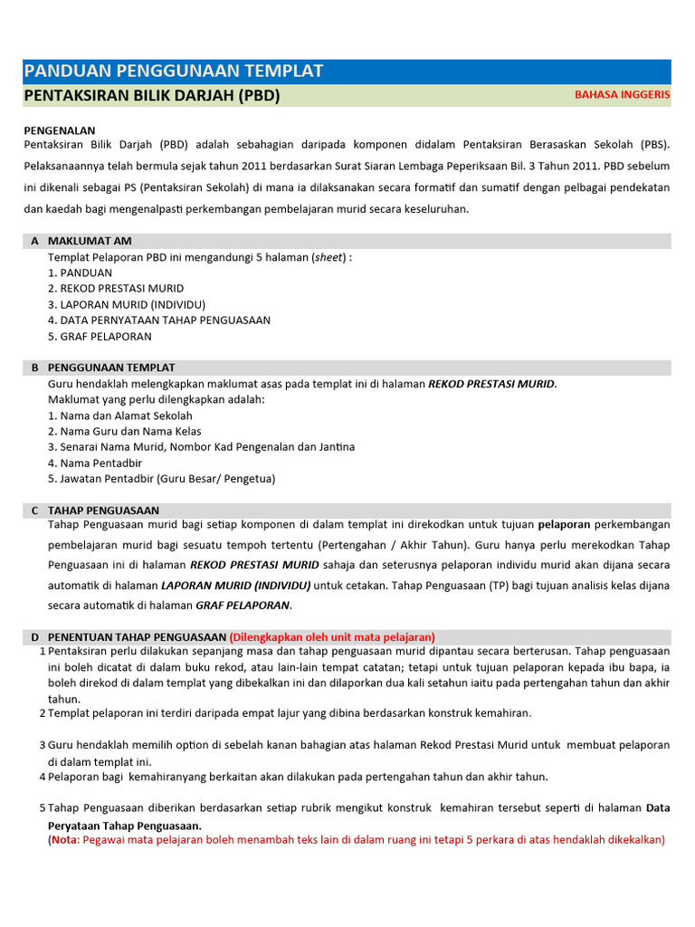 Panduan Templat PBD Bahasa Inggeris | PDF | Narration | Information