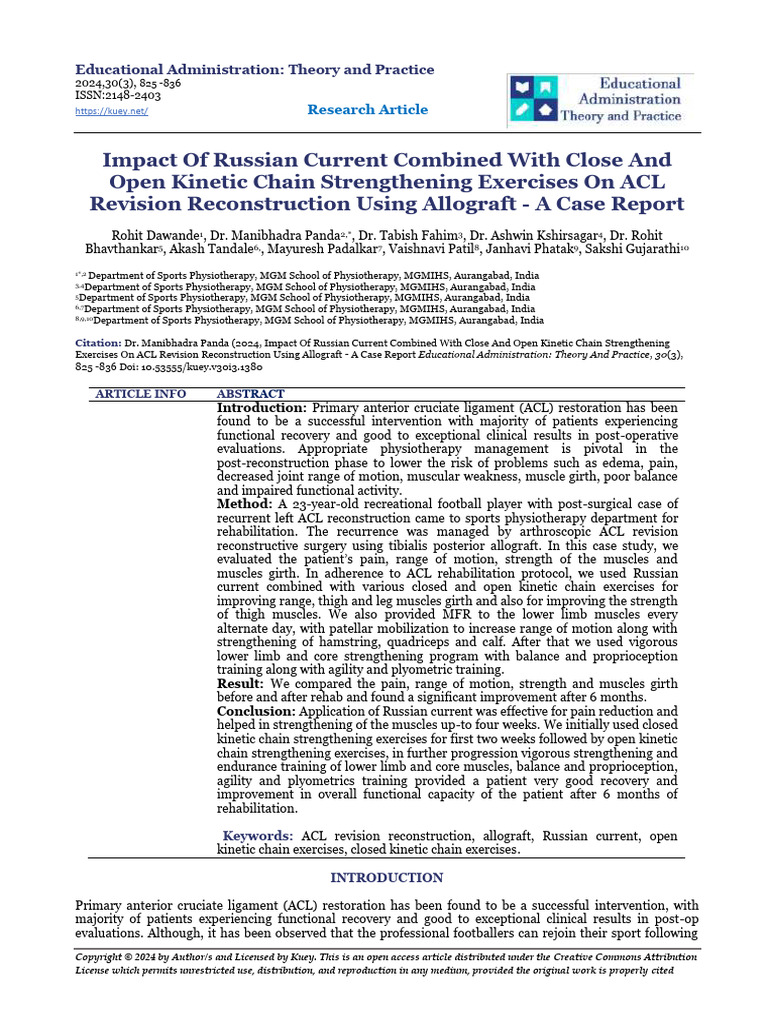 Rohit Dawande Acl Case Report Manuscript 01042024 1 | PDF | Musculoskeletal System | Lower Limb ...