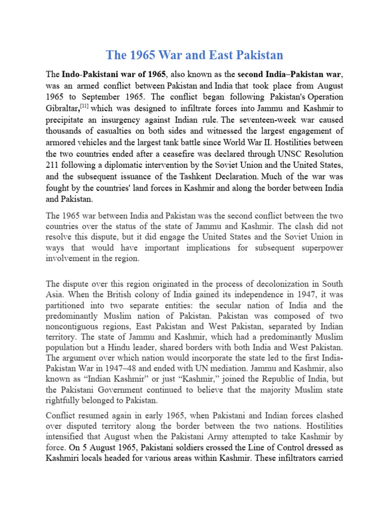 The 1965 War and East Pakistan | PDF | International Security ...