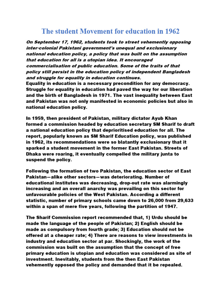 The Student Movement For Education in 1962 | PDF | Pakistan | Nawaz Sharif