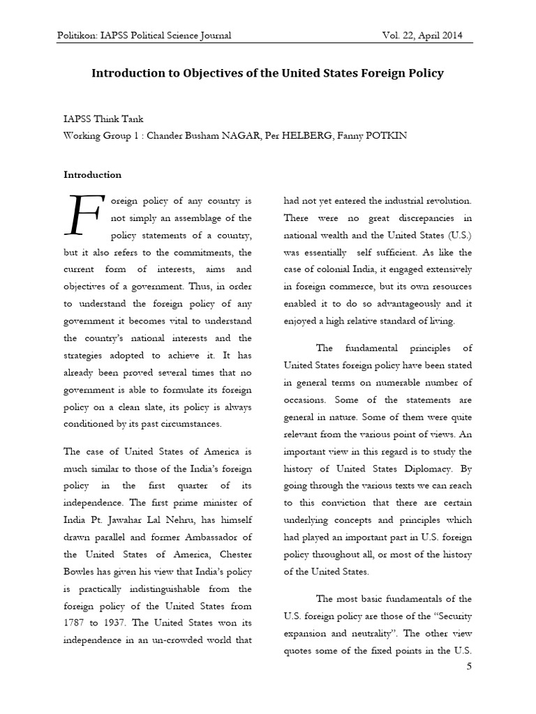 Introduction To Objectives of The United States Foreign Policy | PDF ...