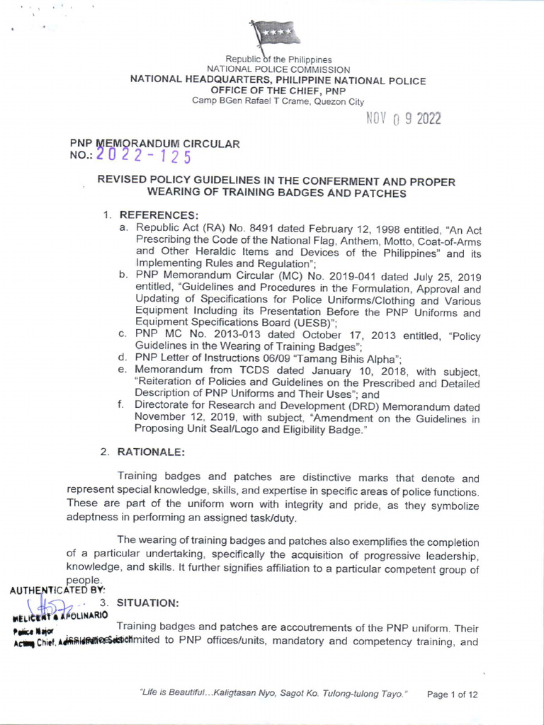 PNP Training Badges and Patches Guidelines | PDF | Heraldry | Police