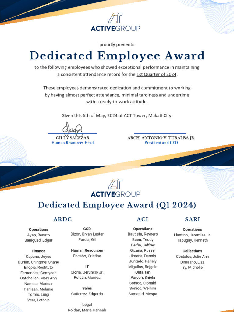 Q1 2024 Dedicated Employee Award | PDF