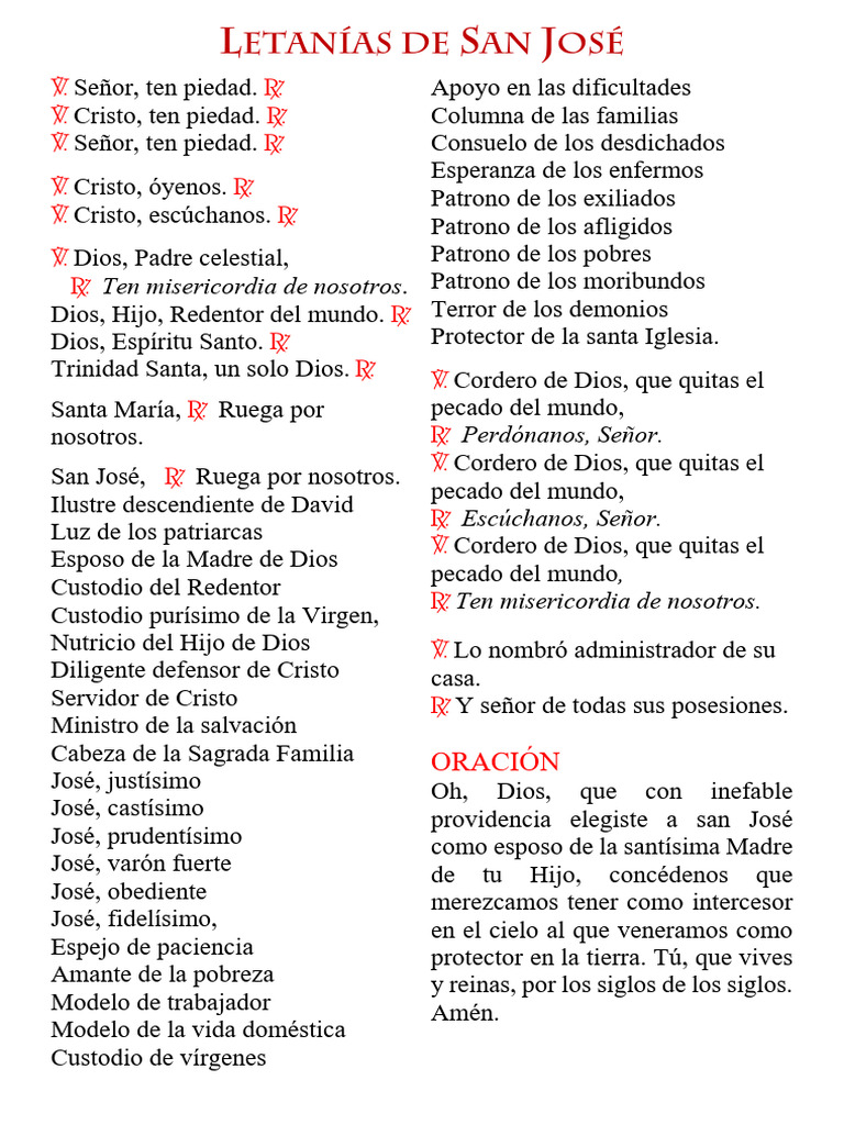 Letanías a San José: Oraciones y Peticiones | PDF