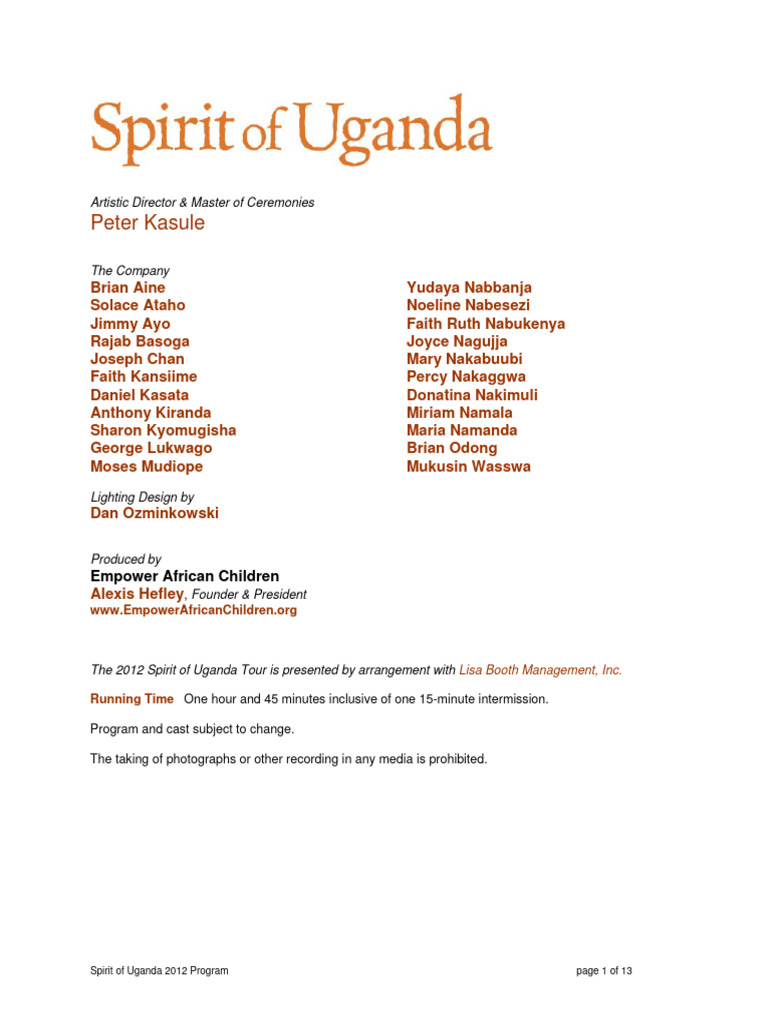 Spirit of Uganda Program | PDF | Lord's Resistance Army | Uganda