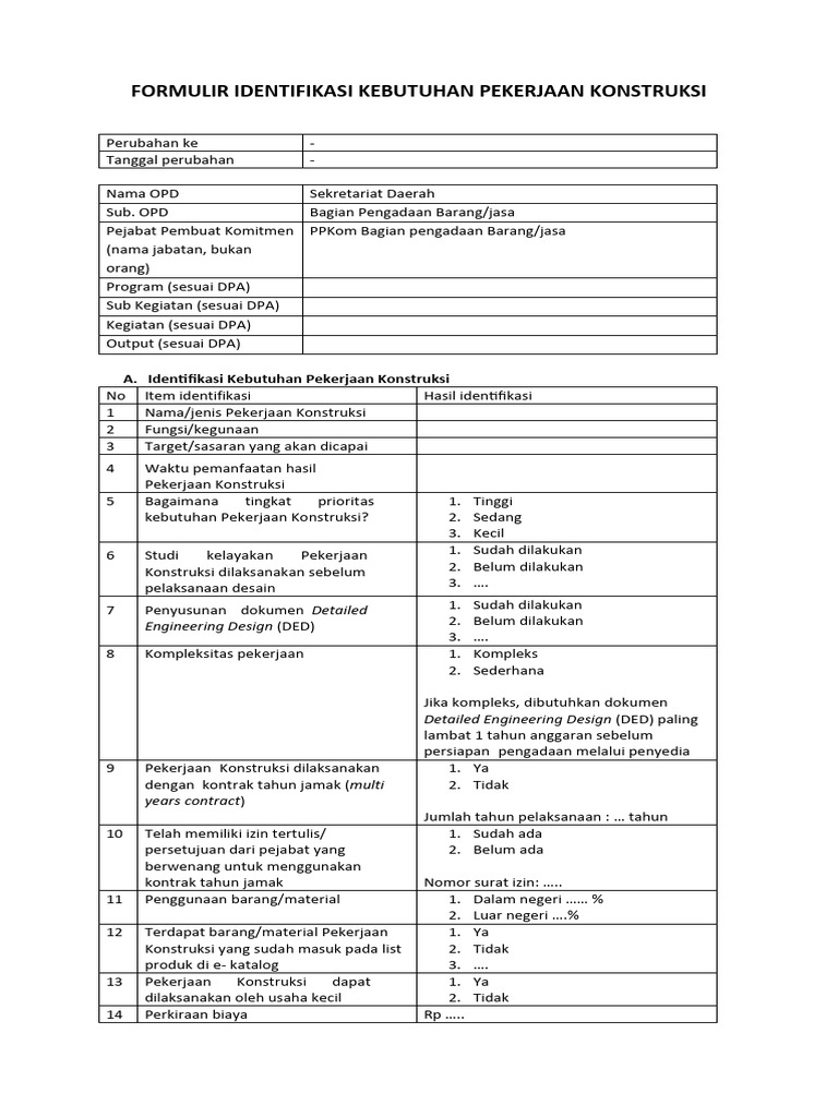 Form Identifikasi Kebutuhan Pekerjaan Konstruksi | PDF