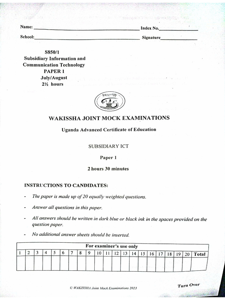 Wakisha Mock Sub ICT Paper 1 | PDF Wakisha Mock Sub ICT Paper 1 | PDF