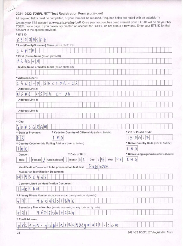 2021 2022 Toefl Test Authorization Voucher Request Form | PDF