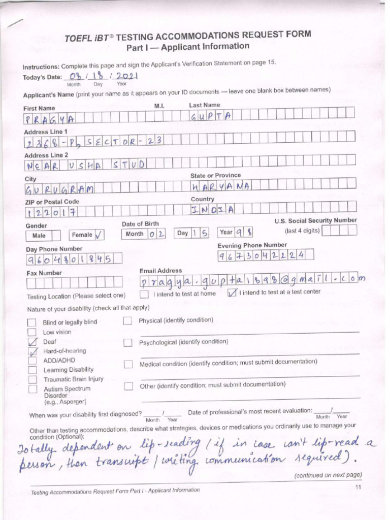 TOEFL Testing Accommodations Request | PDF | Career & Growth | Business