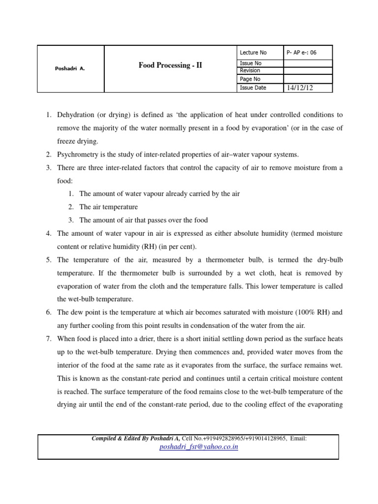 6 Food Processing II | PDF | Humidity | Electromagnetic Radiation
