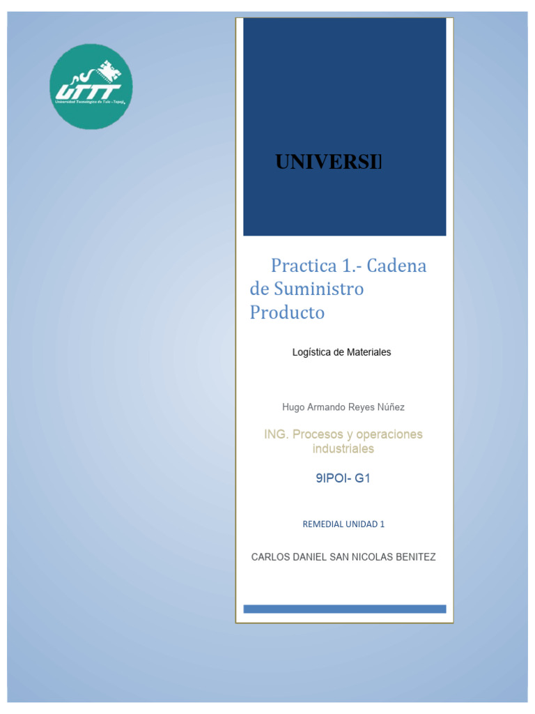Practica 1.- Cadena de Suministro Producto | PDF | Cadena de suministro | Logística